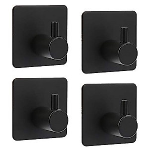 ShineMe Adhesive Hooks, Heavy Duty 304 Stainless Steel Wall Hangers for Hanging Coats Key Towel Hooks for Bathrooms Door Kitchen Office Home (Black, 4 Pack)