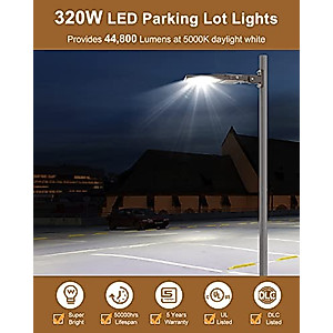 LED Parking Lot Light 320W 44800LM LED Shoebox Light Adjustable Arm Mount 5000K LED Pole Lights Outdoor, IP65 Commercial Area Street Lighting with Photocell for Parking Lot Roadway, UL&DLC