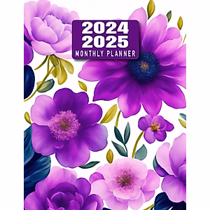 2024-2025 Monthly Planner: Purple Floral Two 2 Year Agenda Organizer - Large 24 Months Calendar From January To December Schedule