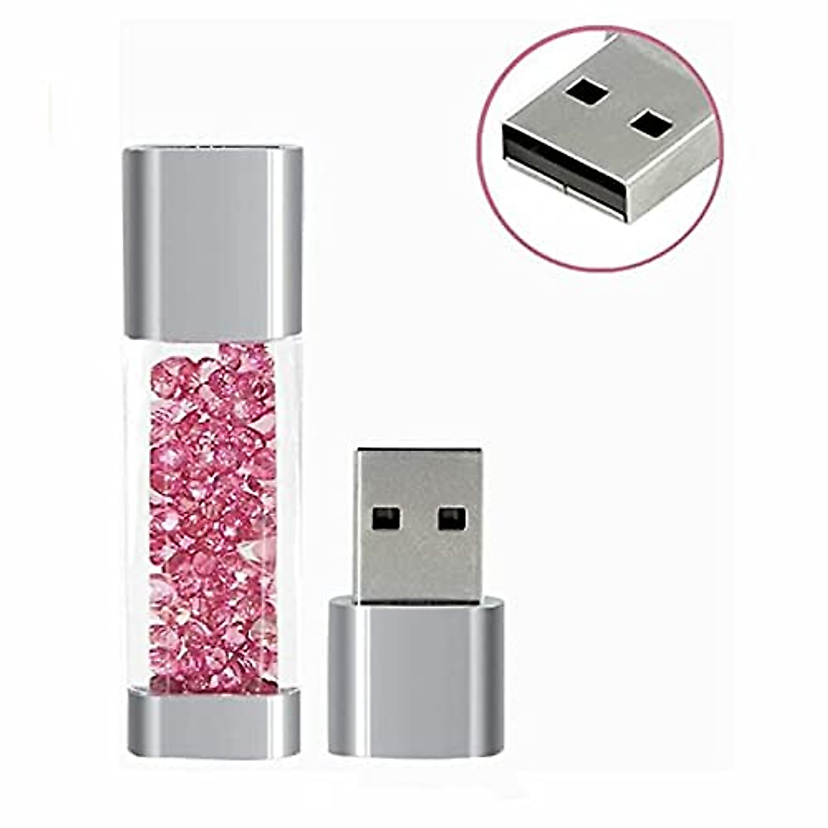 64GB USB 2.0 Flash Drive Rhinestone Diamond Crystal Flash Drive Glitter Lipstick Case Shape USB Drive Shining Necklace Jump Drive Pen Drive Funny Memory Stick for Gift (64GB, Sakura Pink)