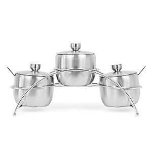 Internet's Best Condiment Serving Bowls with Stand - Set of 3 - Catering Hosting Serving Dish Set with Lids and Spoons - Stainless Steel