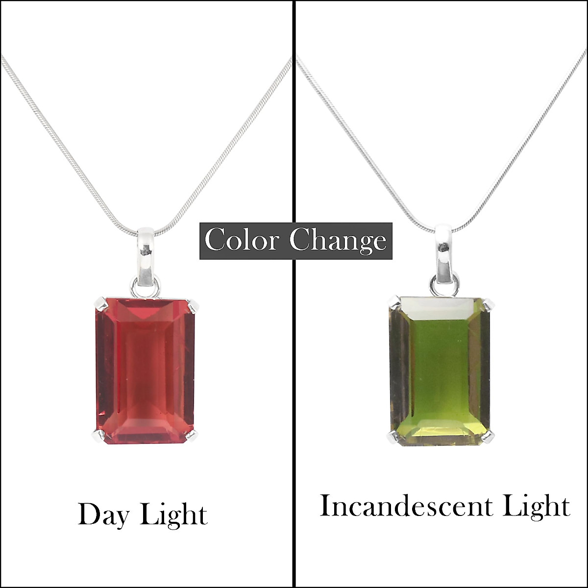 GEMHUB 925 Sterling Silver Emerald Cut Alexandrite Pendant, 120.00 Ct. Loose Gemstone Healing Crystal Pendant For Mother Day Gift Idea