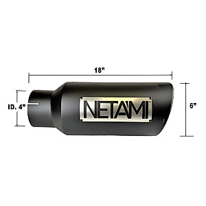 4 inch Inlet to 6 inch Outlet 15 inch Overall Length NETAMI Diesel Exhaust Tip Stainless Steel High Temperature Black Ceramic Coated Clamp-on Rolled Edge Single Wall Overall Length: 15"