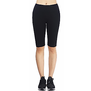 Zinmore Women's Knee Length Tights Yoga Shorts Workout Pants Running Leggings with Pockets Black XL