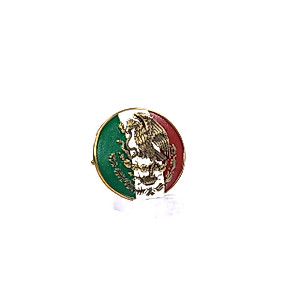 ARIAT Antique Gold Oval Buckle with Mexican Flag Colors and Gold Eagle Motif, Smooth Edge, 3-3/4" x 2-7/8"