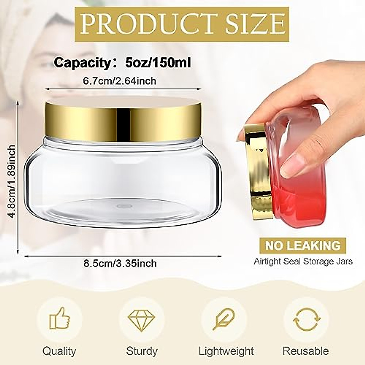 Mumufy Clear Plastic Jars with Lids Round Plastic Containers Empty Travel Containers for Creams Refillable Cosmetic Jars for Lotions Body Scrub Body Butter(36 Pcs,5 oz)