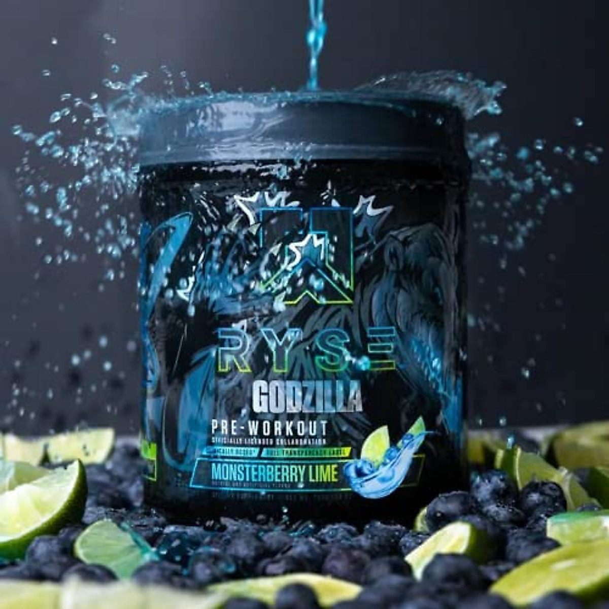 RYSE Signature Series GODZILLA Pre Workout | Pump, Energy, Strength, and Focus | Citrulline, Beta-Alanine, Caffeine | 40 Servings (Monsterberry Lime)