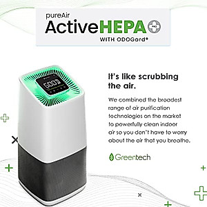 Greentech Environmental pureAir Active HEPA+ Pro with ODOGard® - Odor Eliminator and Air Purifiers for Home, Office, and Bedroom, Up to 375 Square Feet, Neutralizes Tough Odors, Easy Set Up