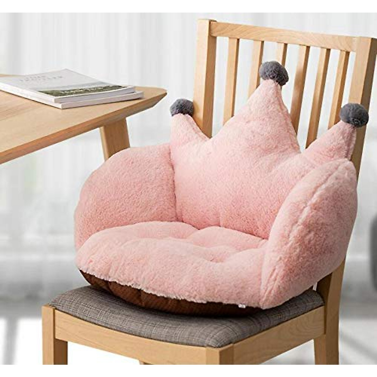Chic Crown Design Seat Cushion Cozy Plush Chair Cushion Home Decor Thick Padded Warm Chair Pad Lumbar Support Backrest Pillow for Office Chair, Wheelchair