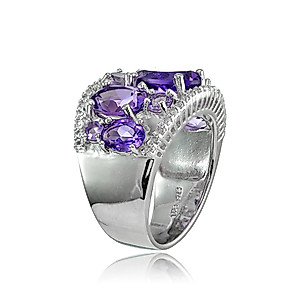 Ice Gems Sterling Silver Genuine African Amethyst, Amethyst and White Topaz Tonal Dome Ring