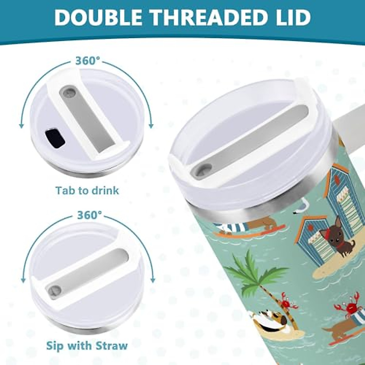 Emelivor Cute Islands Light Green 30 oz Tumbler with Lid and Straw Insulated Tumblers with Handle Large Travel Coffee Mug Stainless Water Cup Fits in Car Cup Holder