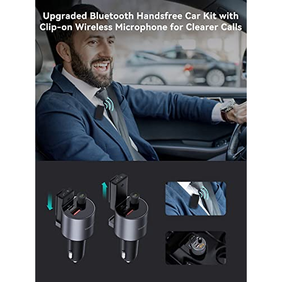 2022 Upgraded Bluetooth Transmitter for Car, Bluetooth 5.1 Car Adapter Car Kit with Dual Car Charger Support 38W PD+QC 3.0 Fast Charging, Noise Canceling Hands-Free Calls