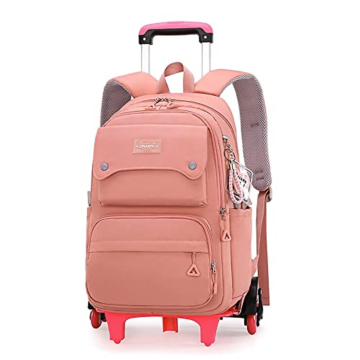 LANSHIYA Solid Color Girls Rolling Backpack with Wheels Schoolbag Elementary School Student Trolley Daypack