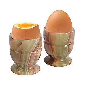 Radicaln Marble Egg Cups, Set of 2, 2.3x2.5 Inch, Green Onyx, Handmade Egg Container for Kitchen Table, Ideal for Hard and Soft Boiled Eggs