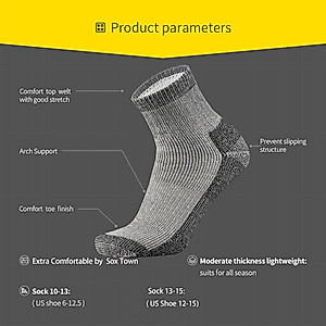 SOX TOWN Merino Wool Low Cut Quarter Socks with Heavy Cushion Ankle Moisture Wicking Warm for Men Outdoor Hiking Hike Cycling(Black L)