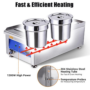 Yescom 1200W Commercial Chili Cheese Food Warmer Dual 7L Pots Stainless Steel Soup Countertop Steam Restaurant Buffet
