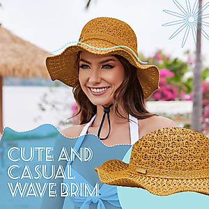 uTian Sun hat for Women Wide Brim Washable Packable Lightweight Summer Beach Cap Adjustable Straw Like Hat UPF UV Protection, Round Khaki