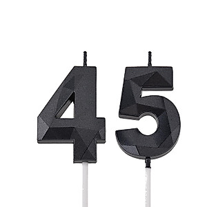 2 inch Black 45 & 54 Birthday Candles, 3D Diamond Number 45th & 54th Cake Topper for Men Women Birthday Party Decorations Theme Party