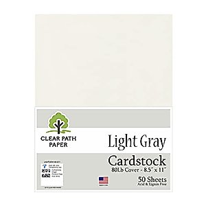 Light Gray Cardstock - 8.5 x 11 inch - 80Lb Cover - 50 Sheets - Clear Path Paper