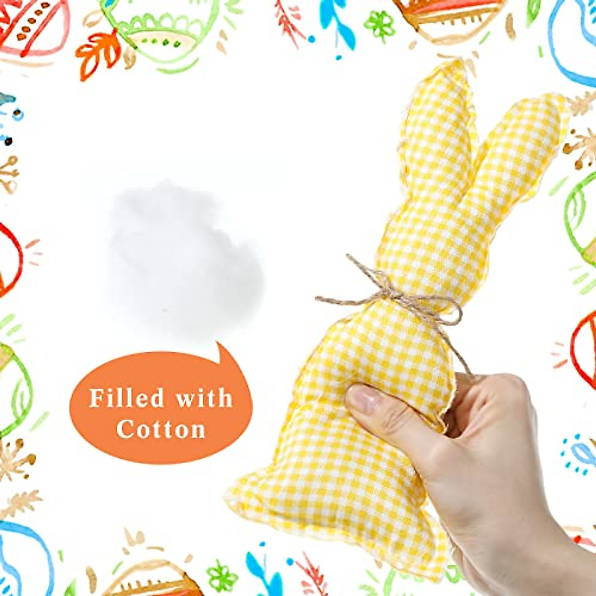 4 Pieces Easter Decor Farmhouse Rustic Bunny Decor Stuffed Bunny Ornaments Easter Centerpiece Decorations Easter Rabbit Figurine for Easter Basket Fillers Tiered Trays (Chic Style)