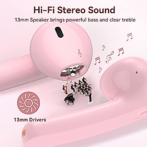 CAPOXO Wireless Earbuds V5.3 Bluetooth Headphones 50Hrs Battery Life with Wireless Charging Case & LED Power Display Deep Bass IPX7 Waterproof Earphones Microphone Stereo Headset for TV Phone, Pink