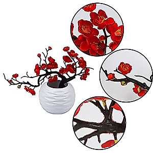 LIUCOGXI Artificial Plum Blossom Flower Red with Ceramic Potted for Home Living Room Party Wedding Garden Office Patio Decor