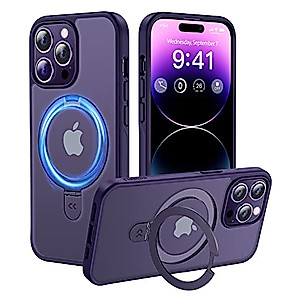 CASEKOO for iPhone 14 Pro Case with Magnetic Invisible Stand [Military Drop Protection] [Compatible with MagSafe] Shockproof Slim Translucent Matte Ring Holder Phone Case Men Women 6.1 Inch, Purple