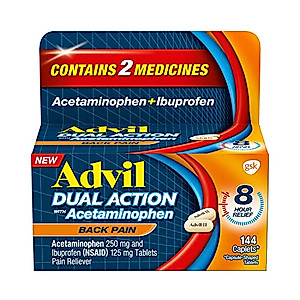 Advil Dual Action Back Pain Caplets Delivers 250mg Ibuprofen and 500mg Acetaminophen Per Dose for 8 Hours of Back Pain Relief - 144 Count