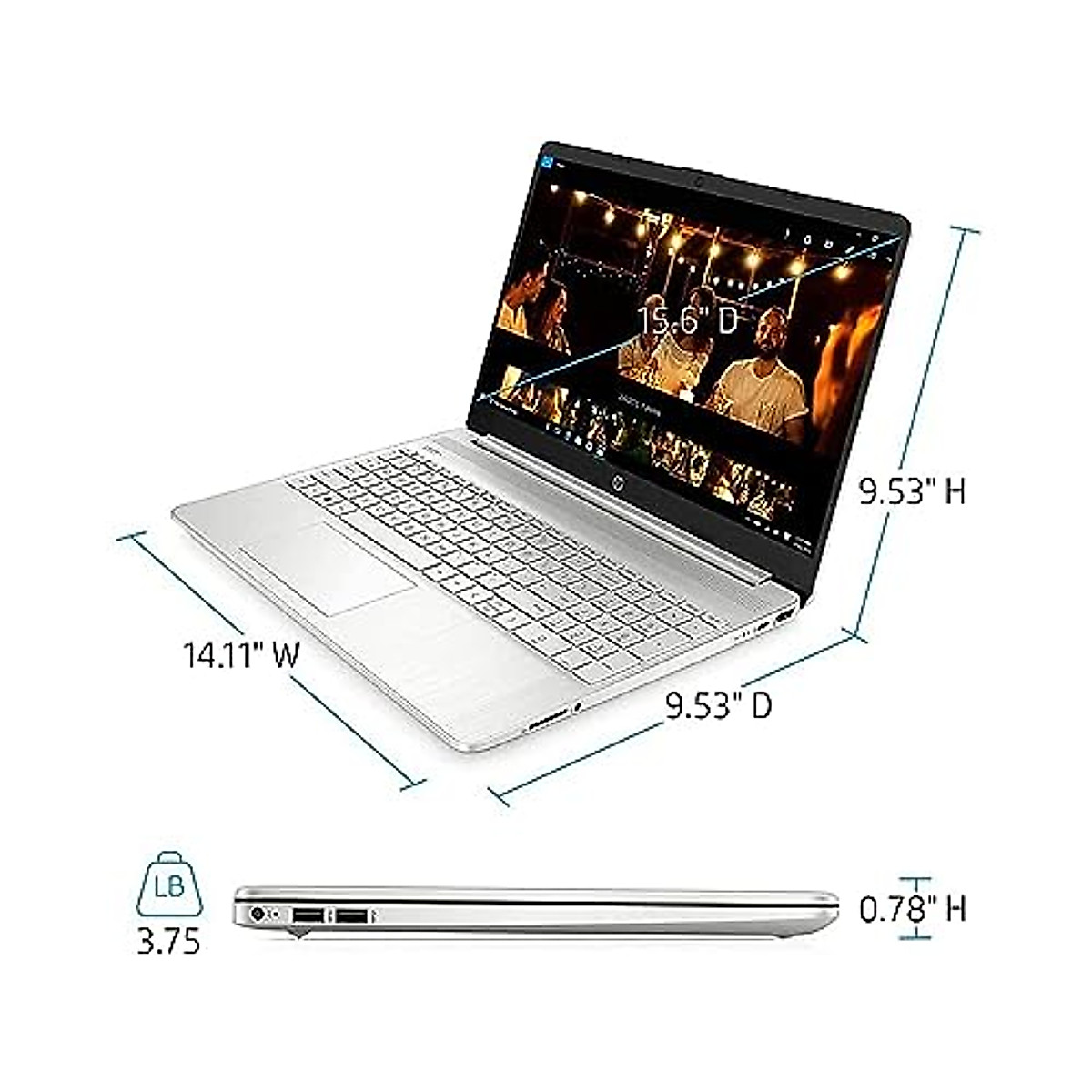 HP 2022 15.6" FHD Laptop, AMD Ryzen 5-5500U Processor, 32GB RAM, 1TB PCIe SSD, AMD Radeon Graphics, HD Webcam, Wi-fi, Bluetooth, Win 11, Silver, 32GB SnowBell USB Card