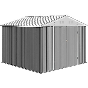 Zstar 8x8 FT Metal Outdoor Storage Shed, Steel Utility Tool Shed Storage House with Lockable Door Design, Garden Tool Sheds for Backyard Patio Lawn