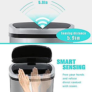 OffiClever 13 Gallon Kitchen Trash Can Waste Bin Stainless Steel Garbage Can Automatic Touch Free High-Capacity 50 Lite for Home Office Bedroomr