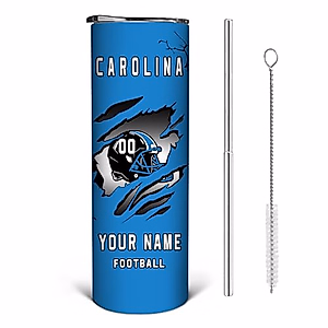 20oz Customs Football City Tumbler with Lid and Straws, Personalized Football GIfts for Fans, Travel Cup Adds Your Name and Number
