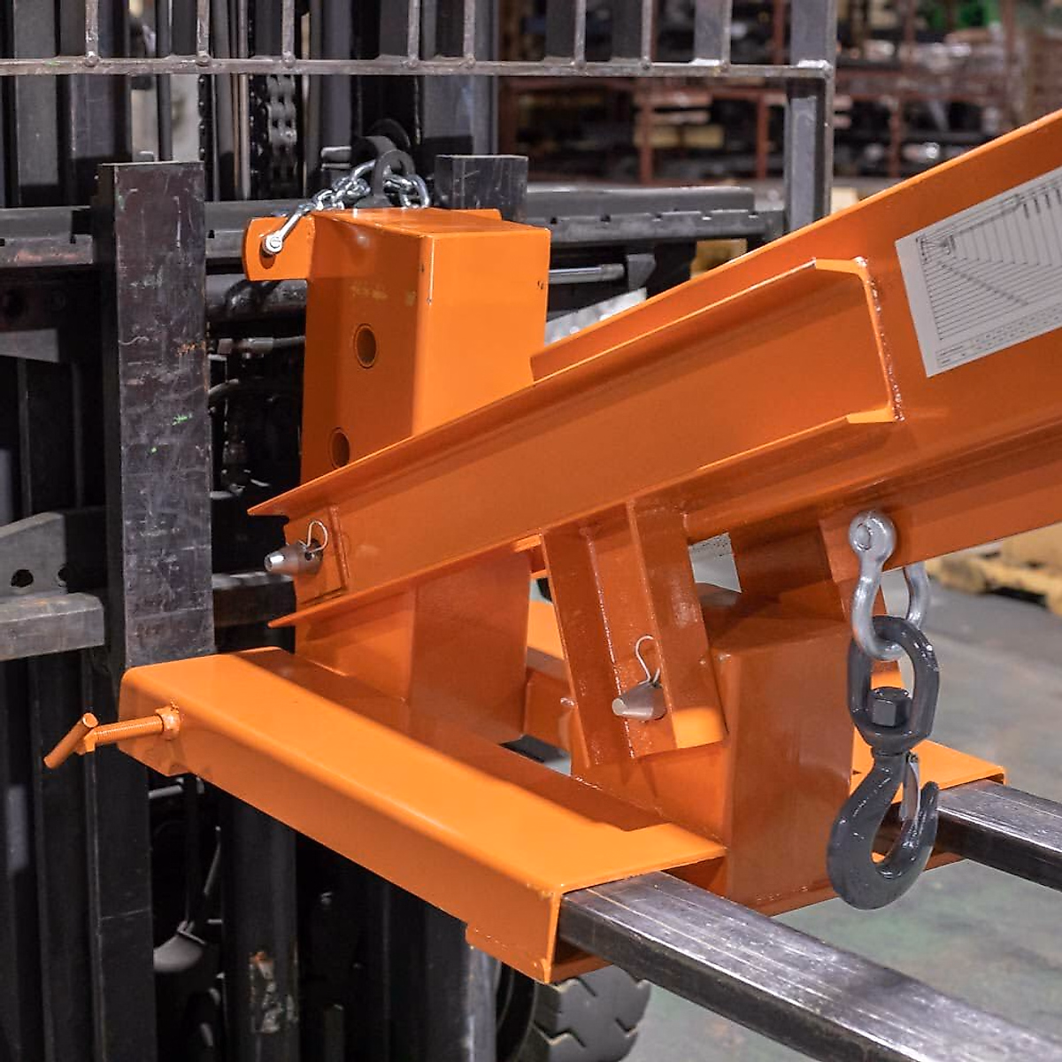 Titan Attachments Fork Mounted Jib Boom Crane Attachment, Manual Telescoping Boom Extends Up to 138â€, Pivots Up to 45 Degrees, 6,000 LB Lift Capacity, Two Swivel Hooks, Adjustable Hook Points