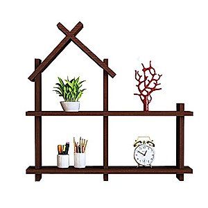 PIBM Stylish Simplicity Shelf Wall Mounted Floating Rack Shelves Background Wall Collection Potted Plant Solid Wood Multifunction Bearing Strong Bedroom,2 Colours, a , 60X13X52CM