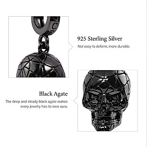 GNOCE Black Skull Pendant Charm Sterling Silver Black Plated Horror Dangle Charm Fit Bracelet/Necklace For Women Wife
