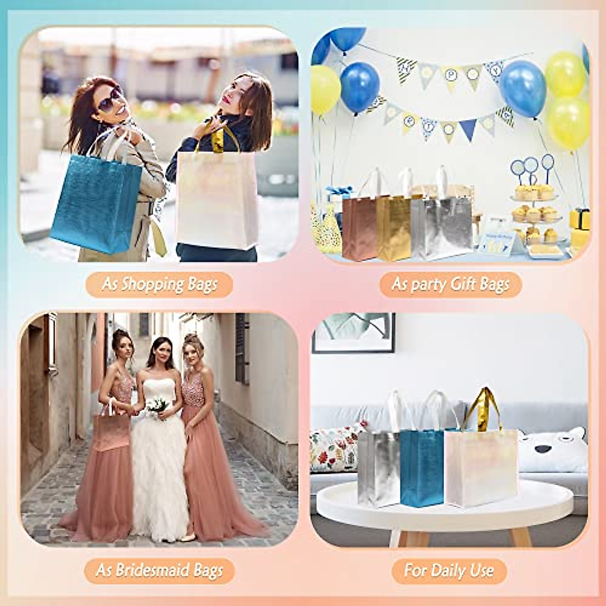 25Pcs Large Gift Bags for Present Birthday Party Wedding Reusable Gift Bag Gold Rose Gold Blue Silver Giant Gift Bags Cloth Non-woven Fabric Gift Bags Bulk for Christmas Present Wrapping Big Size 12.59 x 4.72 x 11 Inch