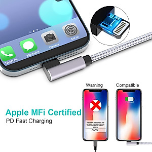 90 Degree iPhone Charger cable 10FT MFi Certified Right Angle iPhone Charger Nylon Braided Lightning to USB C PD Fast Charging Cable Data Sync Cord Compatible with iPhone 14/13/Pro/12/Max/11/X/XS/XR/8