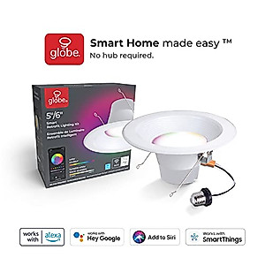 Globe Electric 50079 Wi-Fi Smart 5"/6" LED Retrofit Recessed Light, No Hub Required, Voice Activated, 11 Watts, Multicolor Changing RBG, Tunable White 2000K - 5000K, 700 Lumens, E26 Adaptor Included