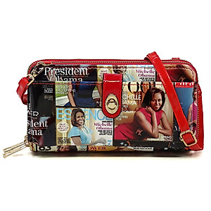 Michelle Obama Magazine Cover Collage Cell Phone Purse Wallet Smartphone Crossbody Wallet Travel Multifunction Phone Case Obama Wallet (A-Multi/Red)