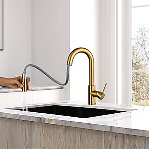 AguaStella AS59BG Brushed Gold Pull Down Bar Faucet and ASF026BG Brushed Gold Built in Soap Dispenser Combination