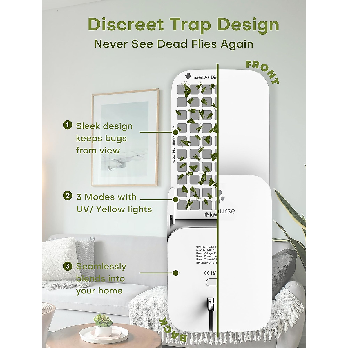 Kiwinurse Fruit Fly Traps for Indoors (2 Traps + 8 Glue Cards), Gnat Traps for House Indoor, Fly Traps Indoor for Home with Flying Insect Trap Refills