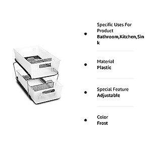 madesmart 2-Tier Organizer, Multi-Purpose Slide-Out Storage Baskets with Handles and Dividers, Frost