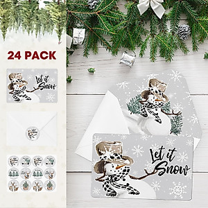Artoid Mode 24 Pack Let It Snow Thank You Cards Snowflake Snowman Greeting Cards Gift With Envelope Sticker Blank Note Cards for Birthday Wedding Baby Shower Bridal Shower, 4 x 6 Inch