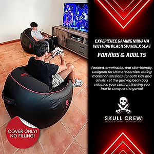 Skull Crew Bean Bag Cover [Cover ONLY, NO Filling] - Kids & Teens Gaming Chair - Floor Beanbag with XL Side Pocket & Hanger - Breathable Seat, Perfect for Bedroom, Dorm, Gaming Room - Soft & Stylish