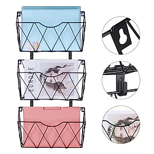 KEEGH Hanging Wall File Organizer Wall Mount File Folder 3 Pockets Wall Paper Organizer Mail Organizer Metal Wall Magazine Rack with Hooks
