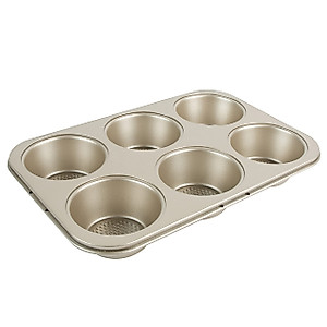 Kitchen Details Pro Series 6 Cup Muffin Pan with Diamond Base | Dimensions: 12.6” x 8.5” x 1.6” | Non-Stick | Kitchen Accessories | Durable | Easy to Clean | Gold