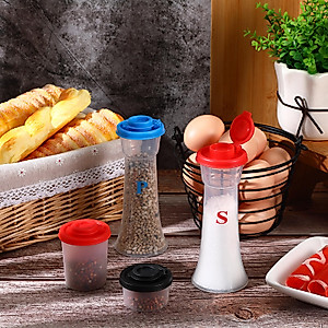 Baderke 6 Pcs Salt and Pepper Shaker Set Hourglass Plastic Salt and Pepper Shakers with Lids Airtight Spice Jar Dispenser for Restaurant Kitchen Camping Outdoor, 3 Sizes