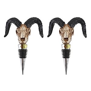 SEWACC 2pcs Decorative Wine Stoppers Animal Skull Champagne Bottle Stopper Gothic Goat Wine Stopper for Christmas Ball Party Bar Black