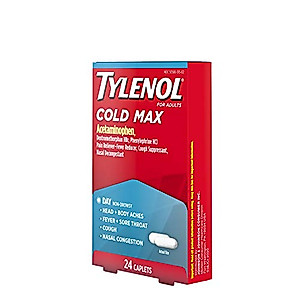 Tylenol Cold Max Daytime Non-Drowsy Cold and Flu Relief, Acetaminophen, 24 ct