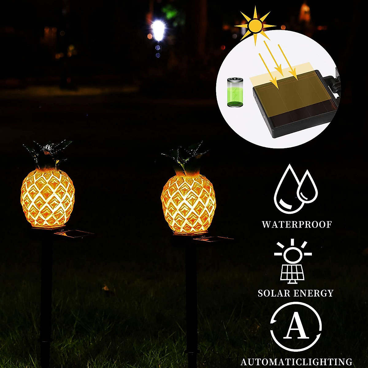 Garden Decor Solar Stake Lights,2 Pack Pineapple Stake Waterproof Landscape Lights,for Villa Garden Yard Lawn Patio House Park Garden Yard Pathway Outdoor Decor